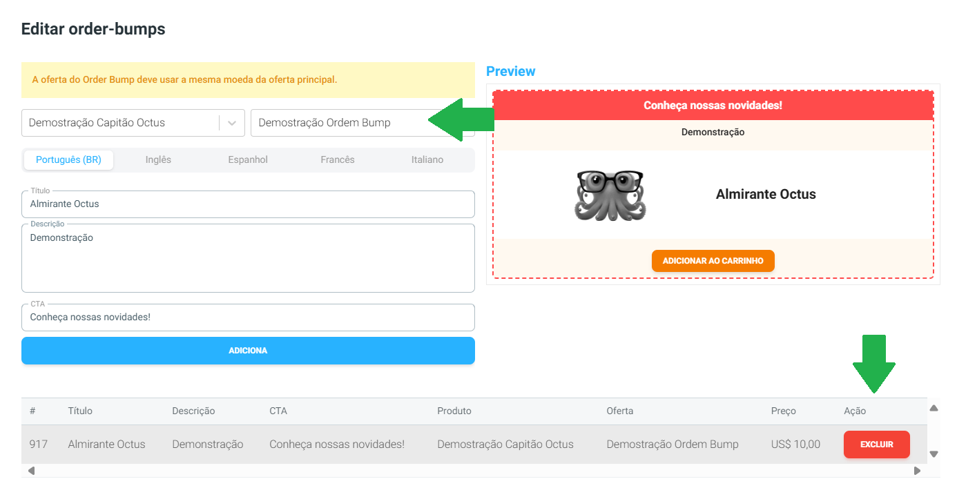 Como configurar o OrderBump – Octuspay